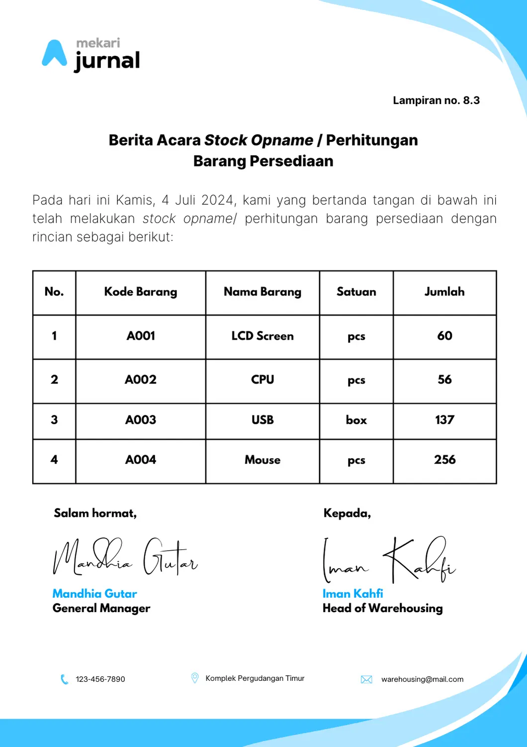 Contoh Berita Acara Stock Opname Barang Persediaan