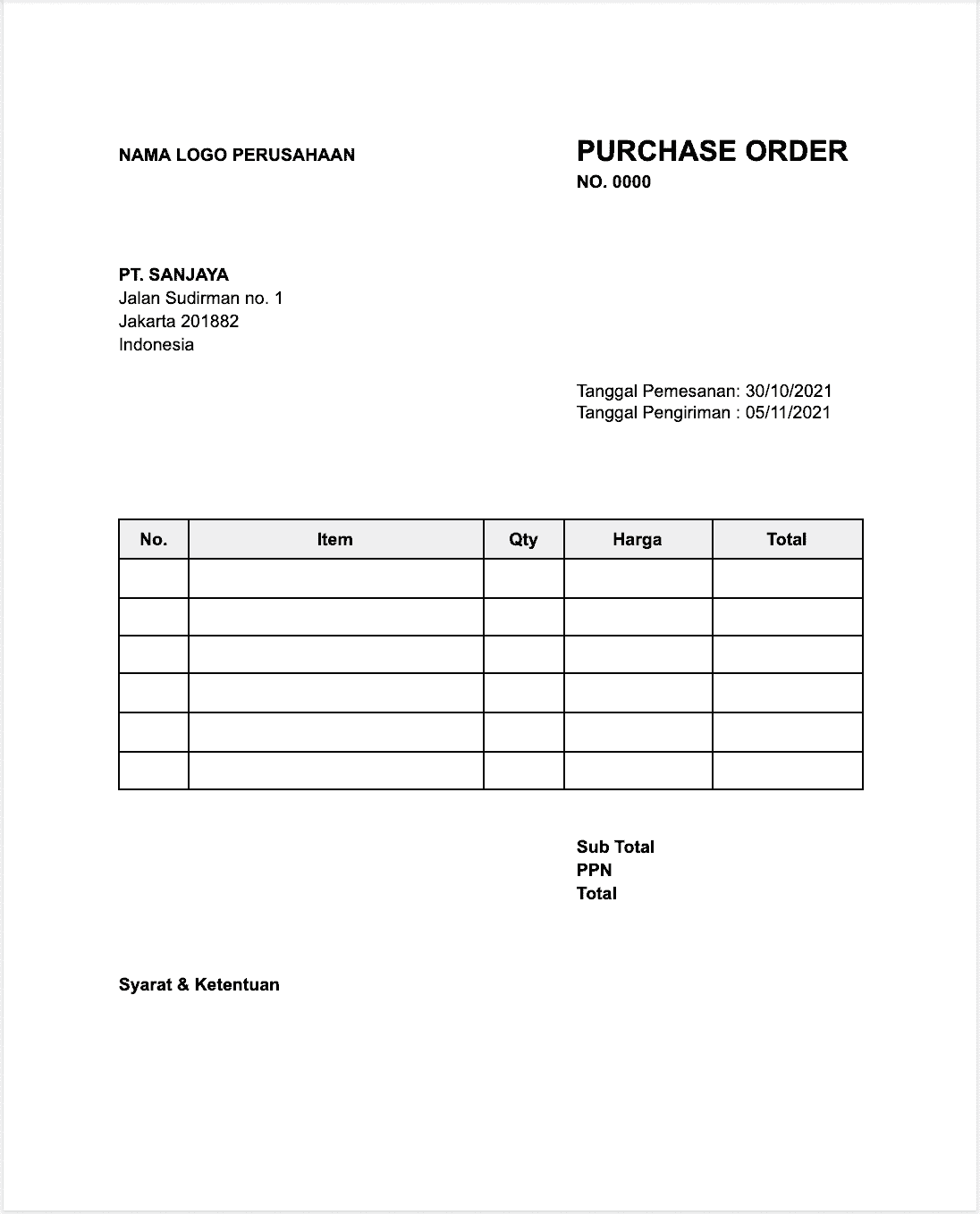 Contoh Surat Po Barang