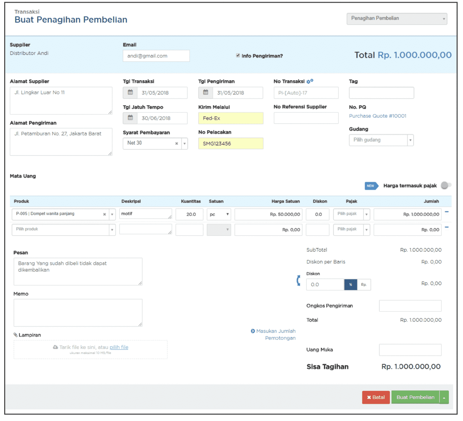Download Contoh Surat Purchase Order dalam Bahasa Indonesia