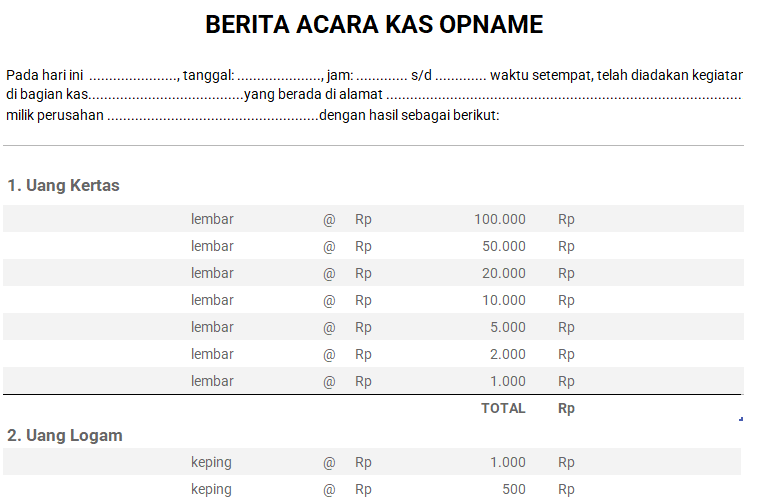 Prosedur Cash Opname (Download Contoh Berita Acara)