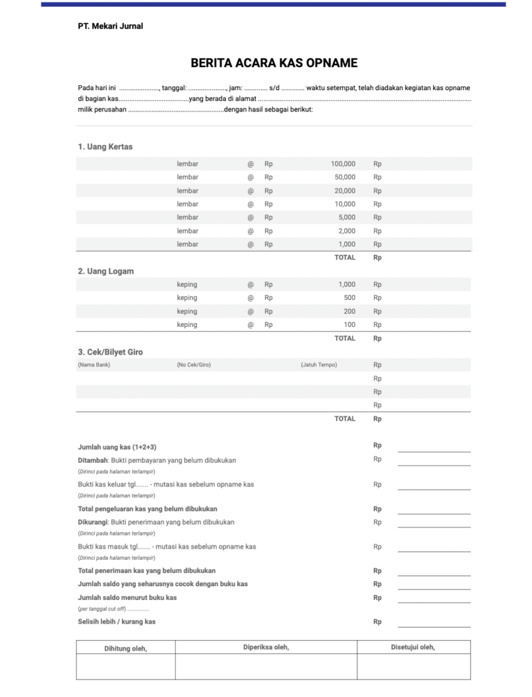 Prosedur Cash Opname (Download Contoh Berita Acara)