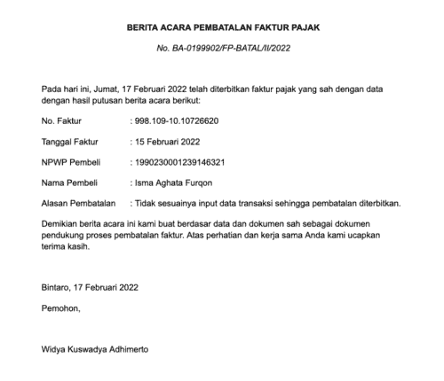 Contoh Surat Pembatalan Faktur Pajak dan Cara Pengajuan
