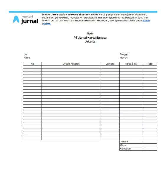 Download File Template Nota Kosong, Format Word dan Excel
