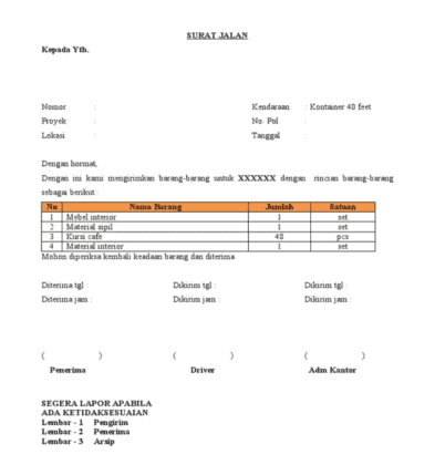 7 Contoh Surat Jalan Pengantar atau Pengiriman Barang
